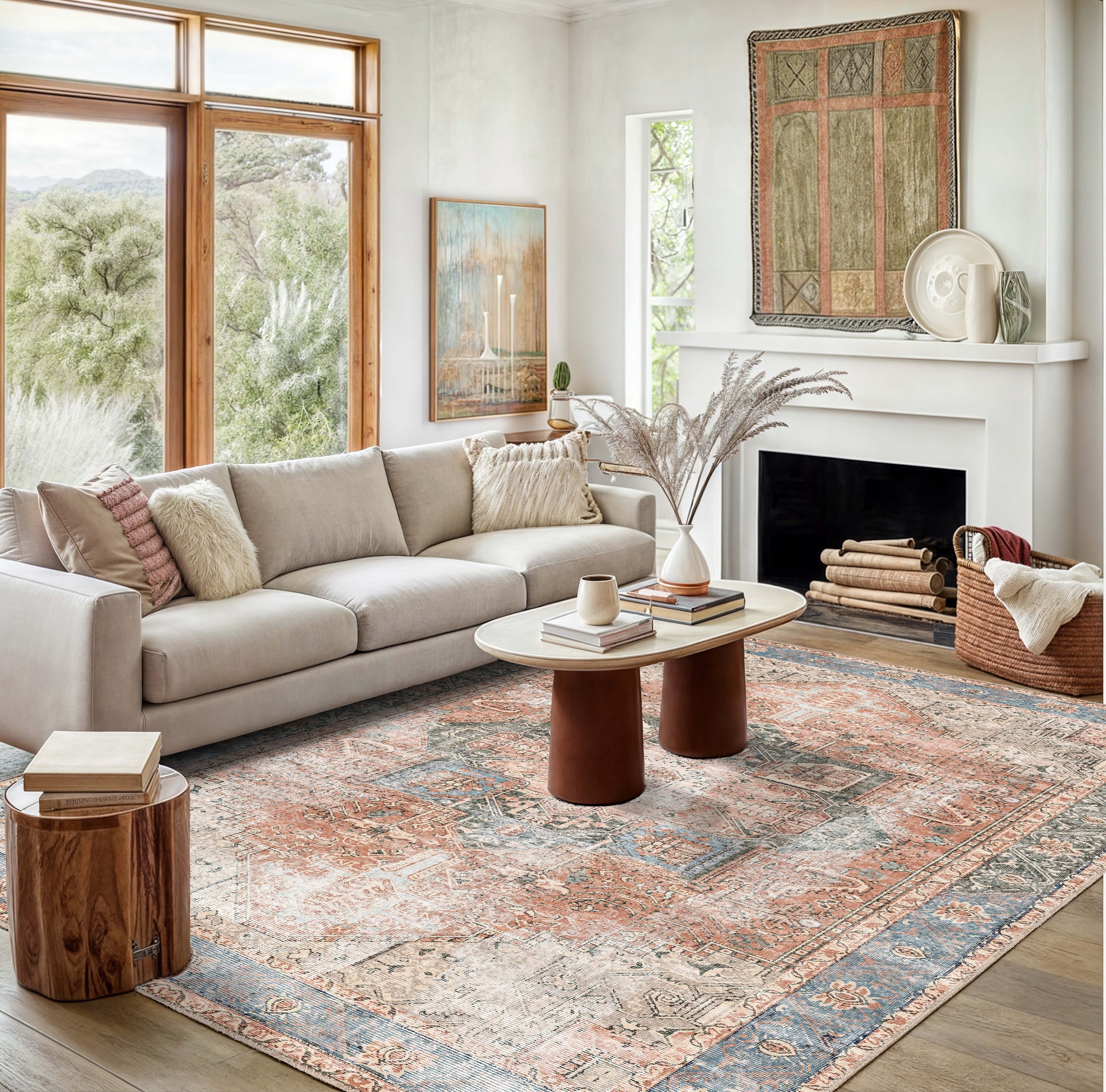 Chenille Rug, Heriz Vintage Area Rugs, Handmade Look, Washable, Anti ...