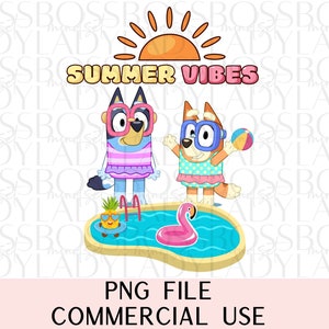 Bluey Bingo Summer Vacation Vibes Pool Party PNG Sublimation Trendy ...