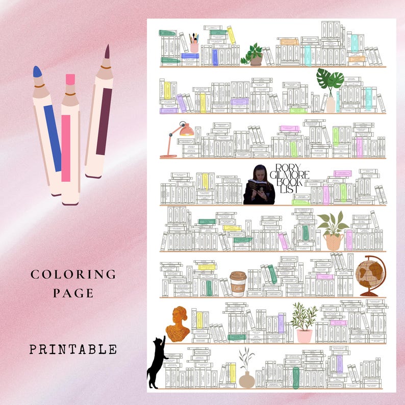 Rory Gilmore Reading Challenge Digital Print Colouring Page - Etsy