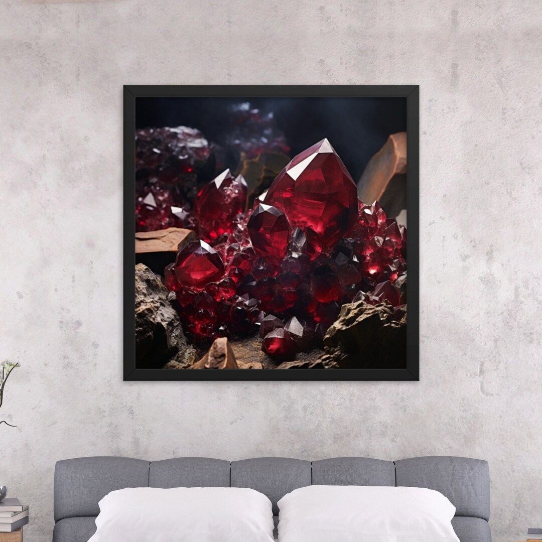 Red Garnet Crystal Framed Wall Art, Crystal Cluster Home Decor ...