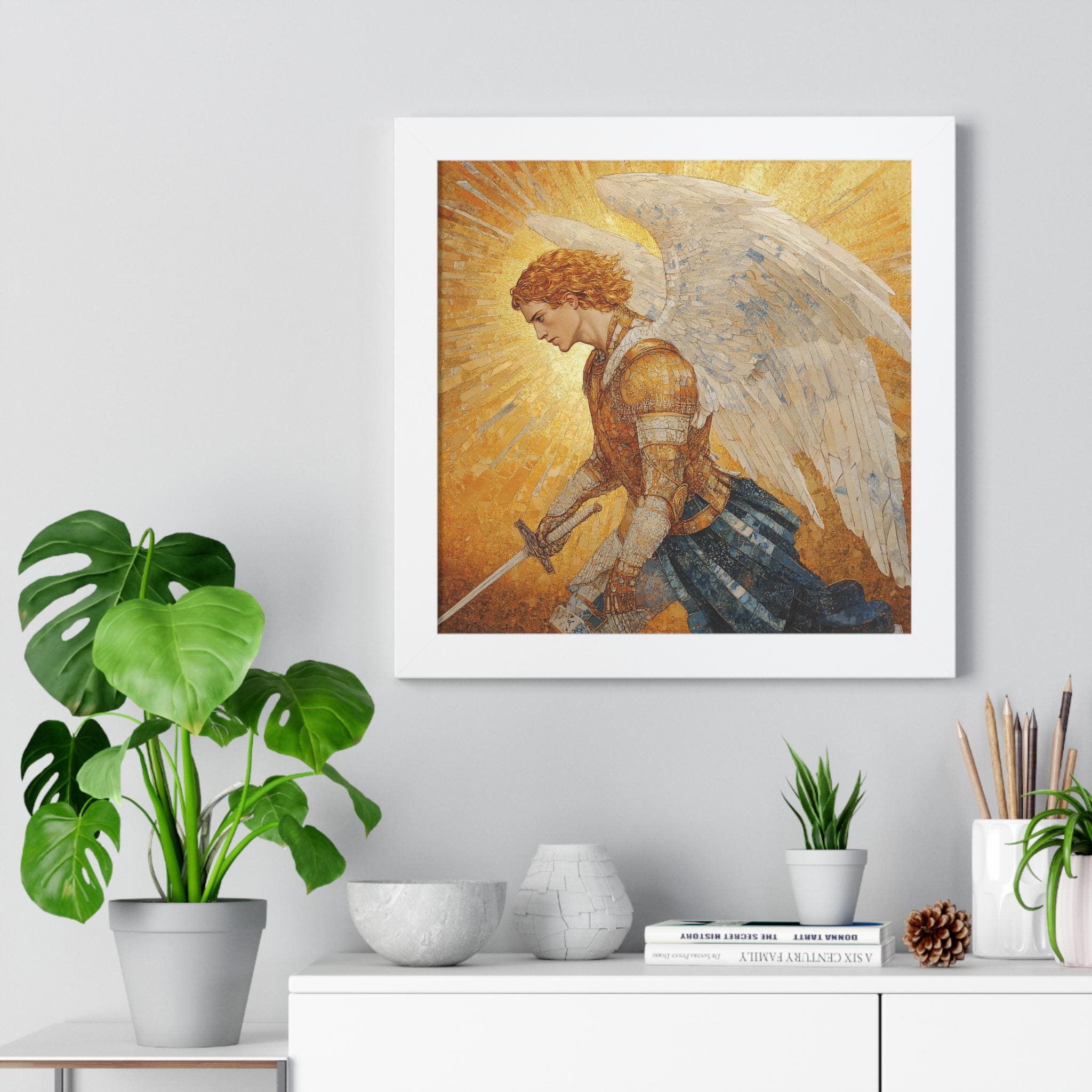 Archangel Michael Painting Framed Wall Art, Office Angel Protector Decor, Christian Gifts ...