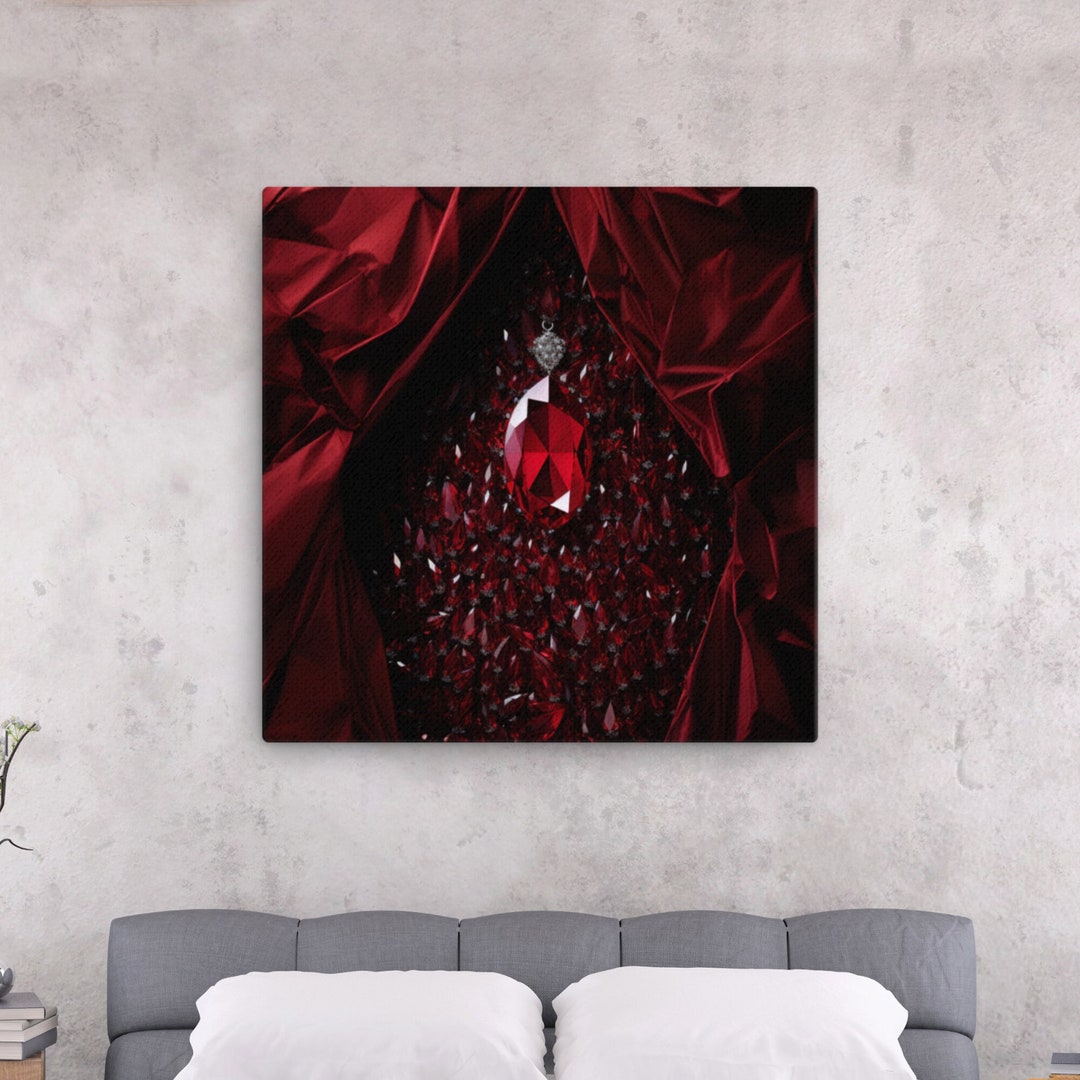 Red Stone Art, Ruby Crystal Wall Art, Canvas Wall Art, Ruby Gemstone ...