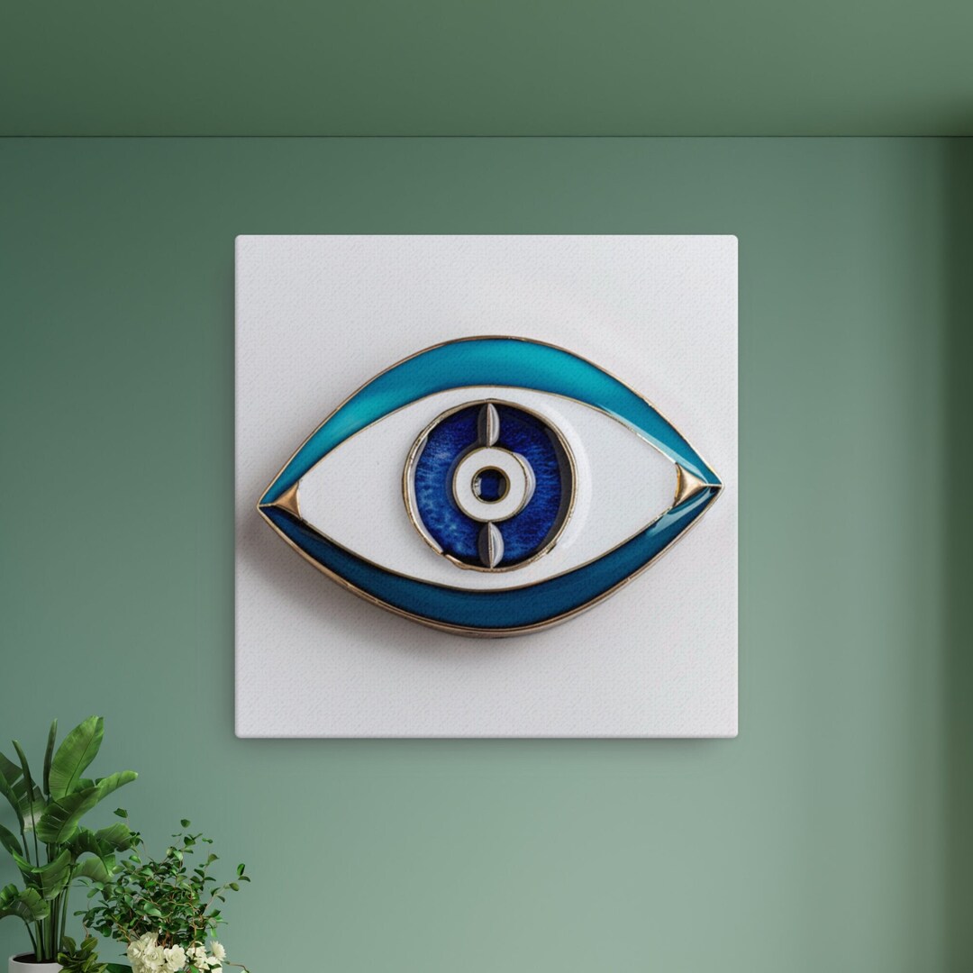 Blue Colored Evil Eye Canvas Wall Art, Spiritual Charm Wall Hanging ...
