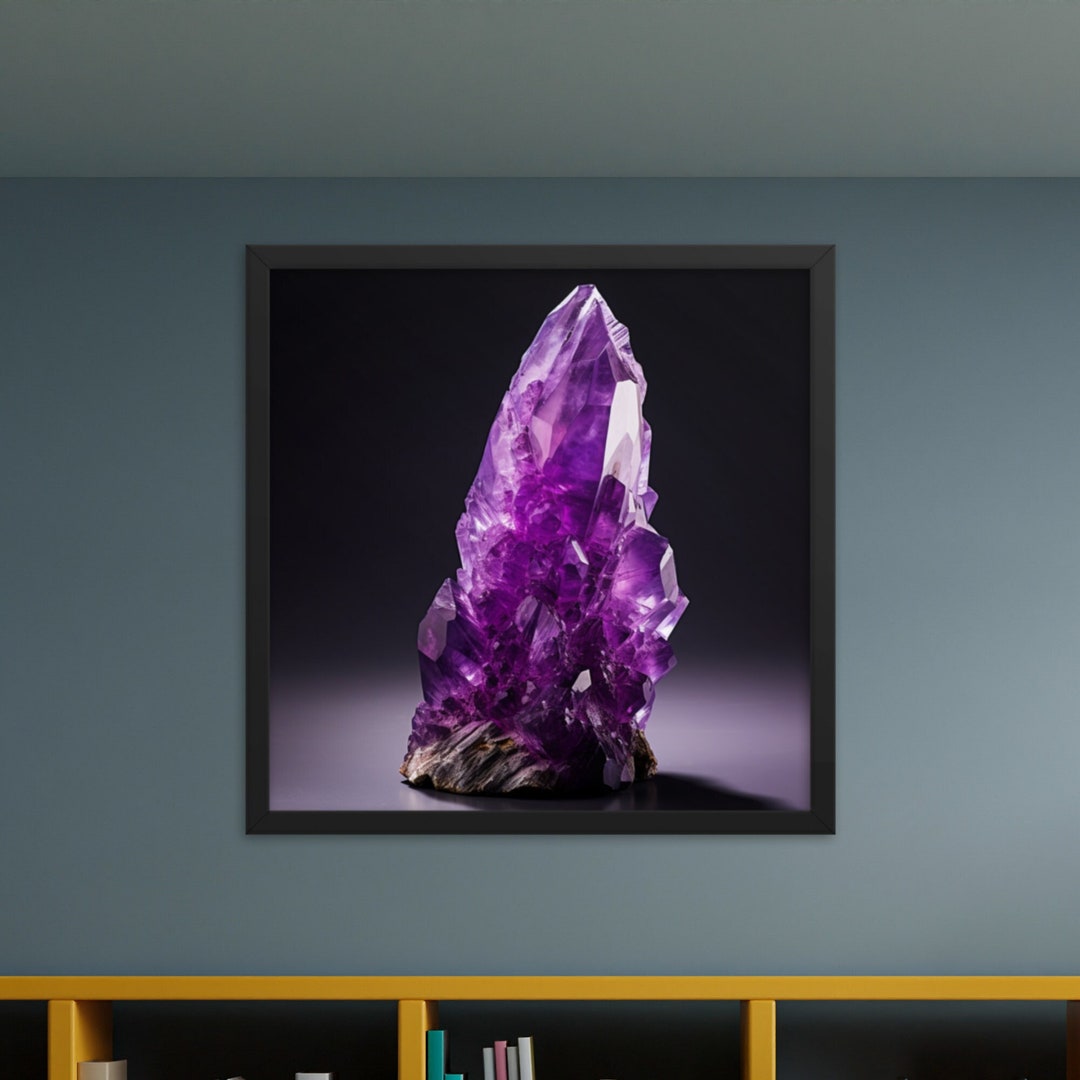 Purple Crystal Framed Wall Hanging Art Decor, Amethyst Living Room Wall ...