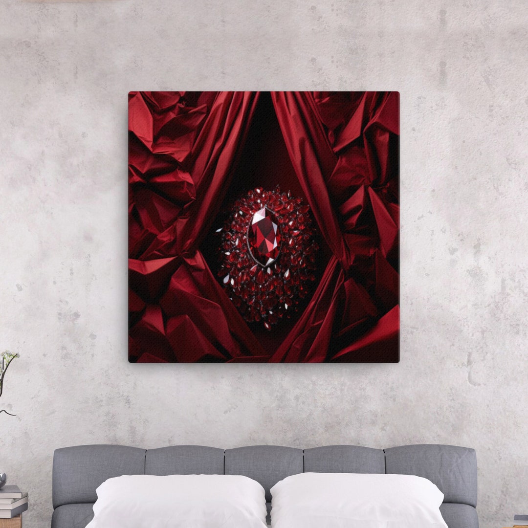 Modern Red Crystal Canvas Wall Art, Vibrant Ruby Crystal Art, Ruby ...