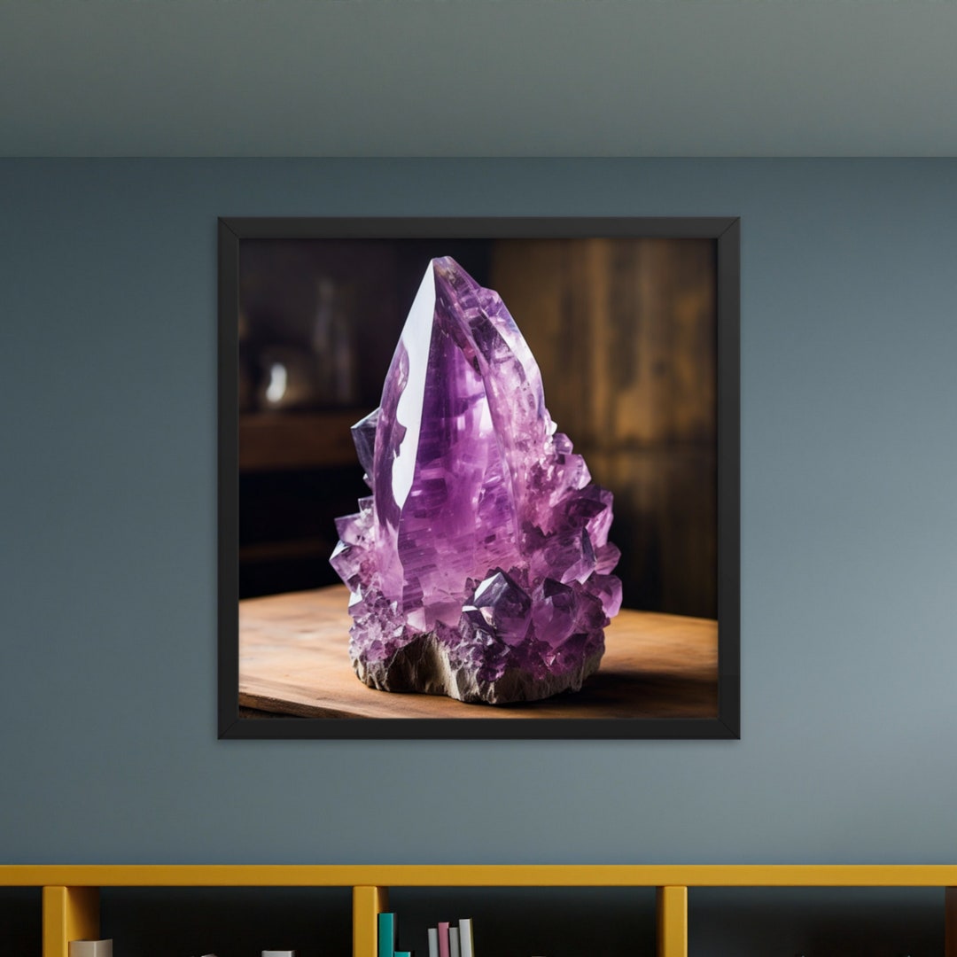 Purple Crystal Framed Wall Art Decor Luxury Amethyst Living Room Wall ...