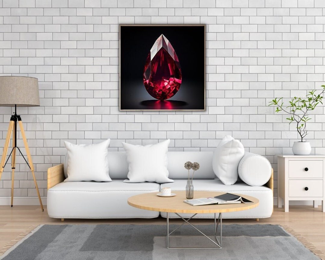 Teardrop Ruby Crystal Framed Wall Art, Luxury Gemstone Wall Hanging ...
