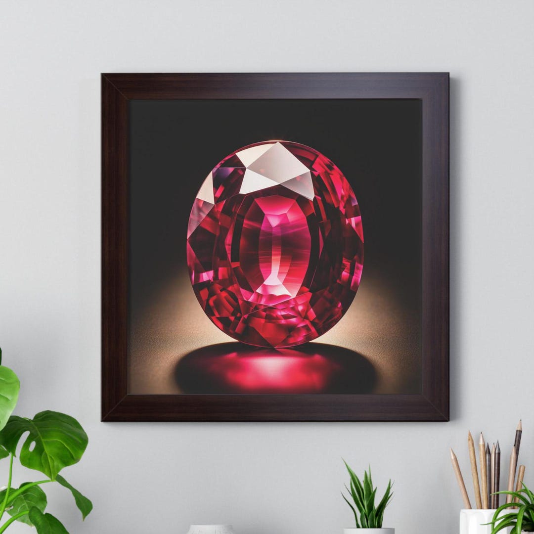 Ruby Red Round Crystal Framed Wall Hanging Decor, Luxury Ruby Wall Art ...