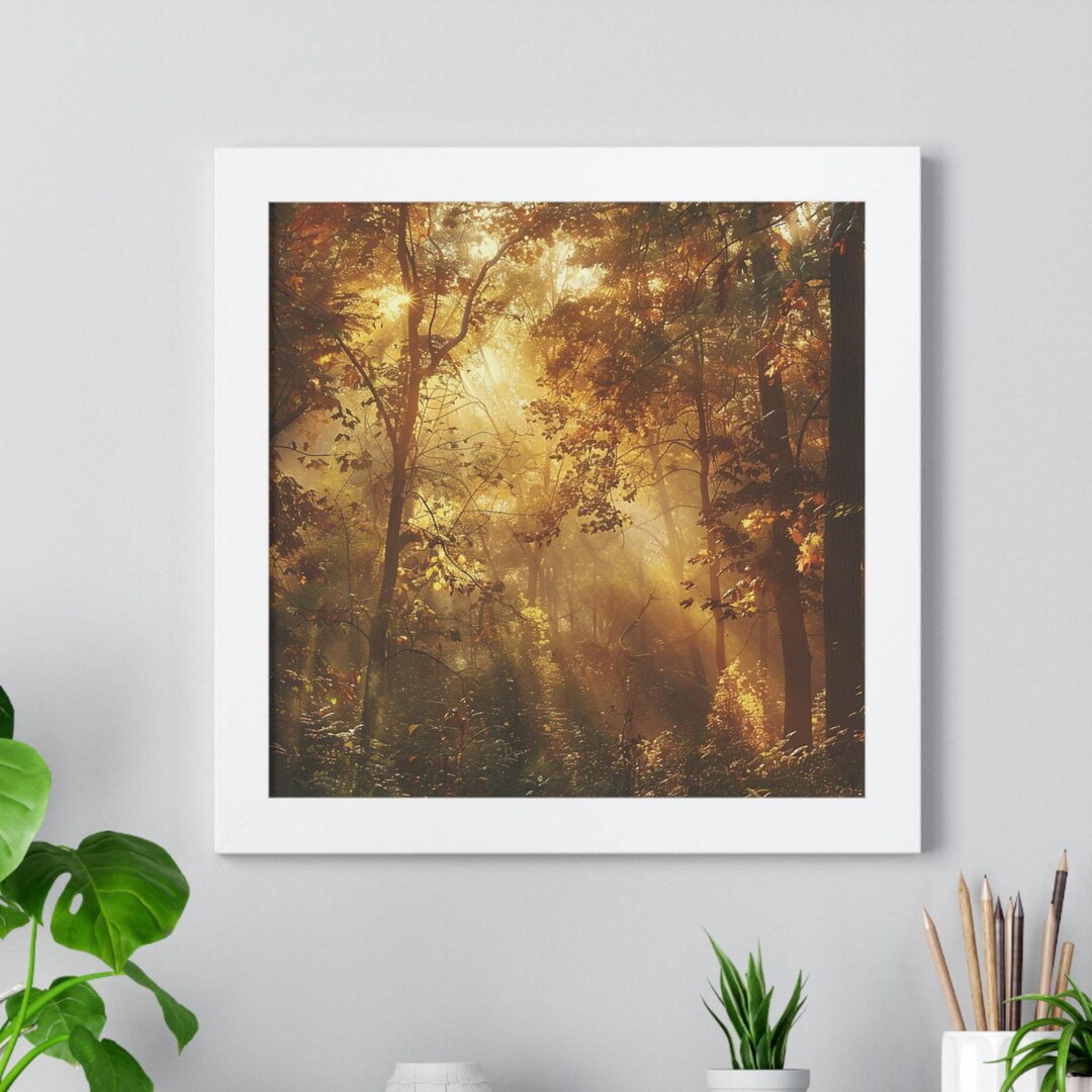 Nature Forest Framed Poster, Rustic Nature Lover Gift, Yellow Wall Art ...
