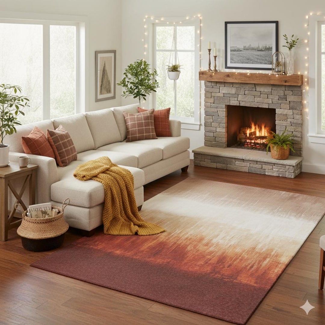 Autumn Abstract Warm Tones Area Rug - Aesthetic Cozy, Earthy Decor for ...
