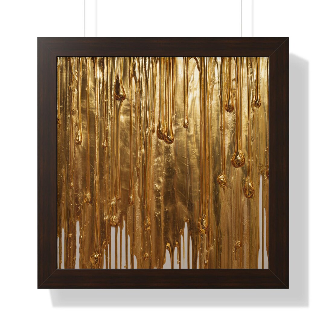 Dripping Gold Framed Poster, Gold Abstract Wall Art for Living Room ...