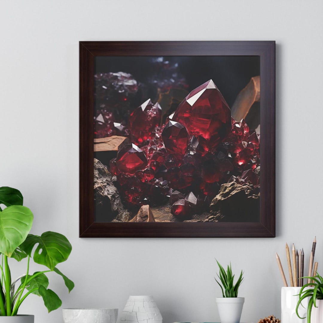 Red Garnet Crystal Framed Wall Art, Crystal Cluster Home Decor ...