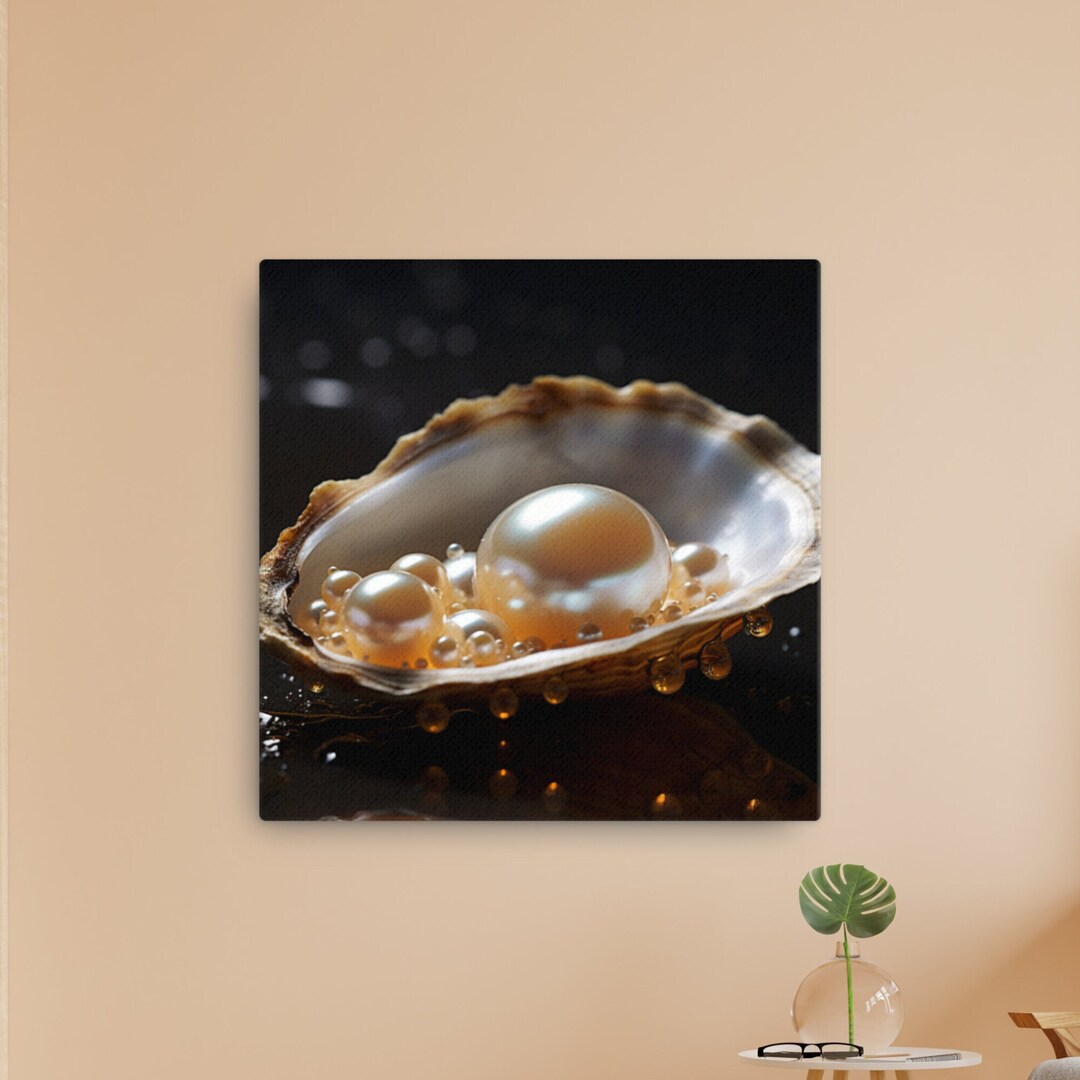 Freshwater Pearl Oyster Shell Canvas Wall Art, Beach House Wall Decor ...