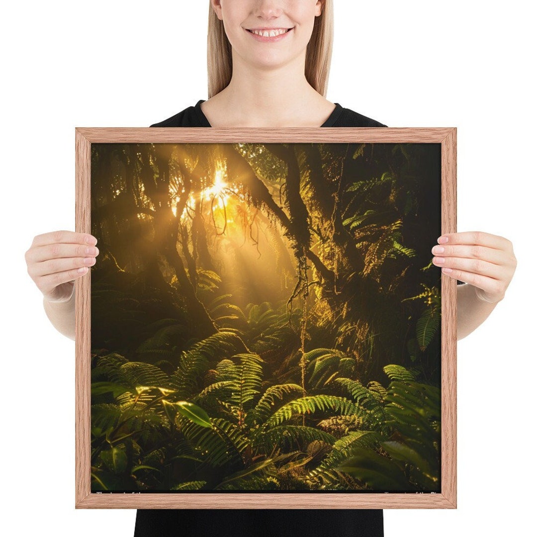 Magical Forest Framed Sunrise Wall Art, Jungle Golden Hour Framed ...