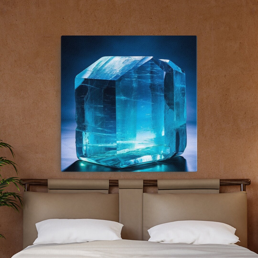 Abstract Blue Crystal Wall Art Canvas Print, Luxury Aquamarine Gemstone ...