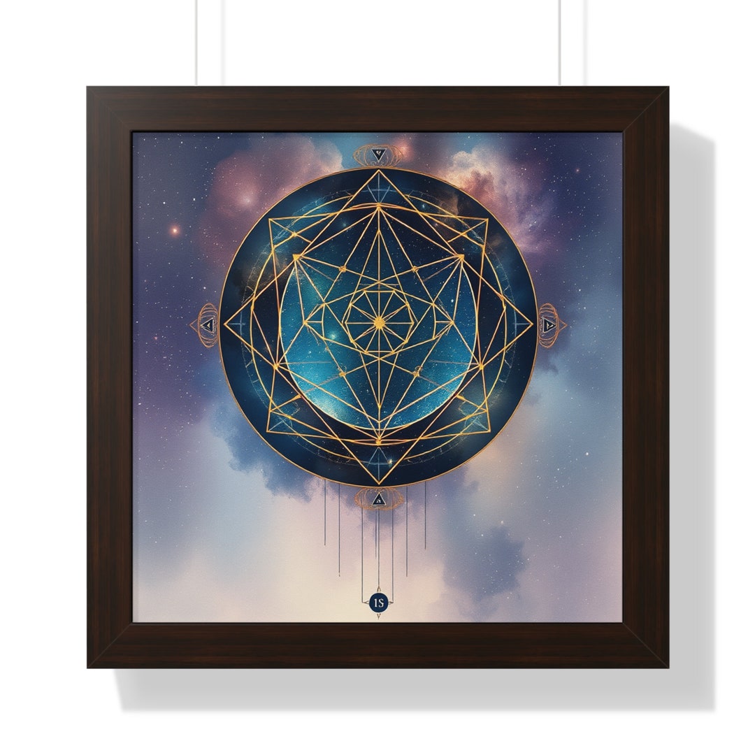 Watercolor Metatron Cube Framed Vertical Poster, Sacred Geometry Symbol ...