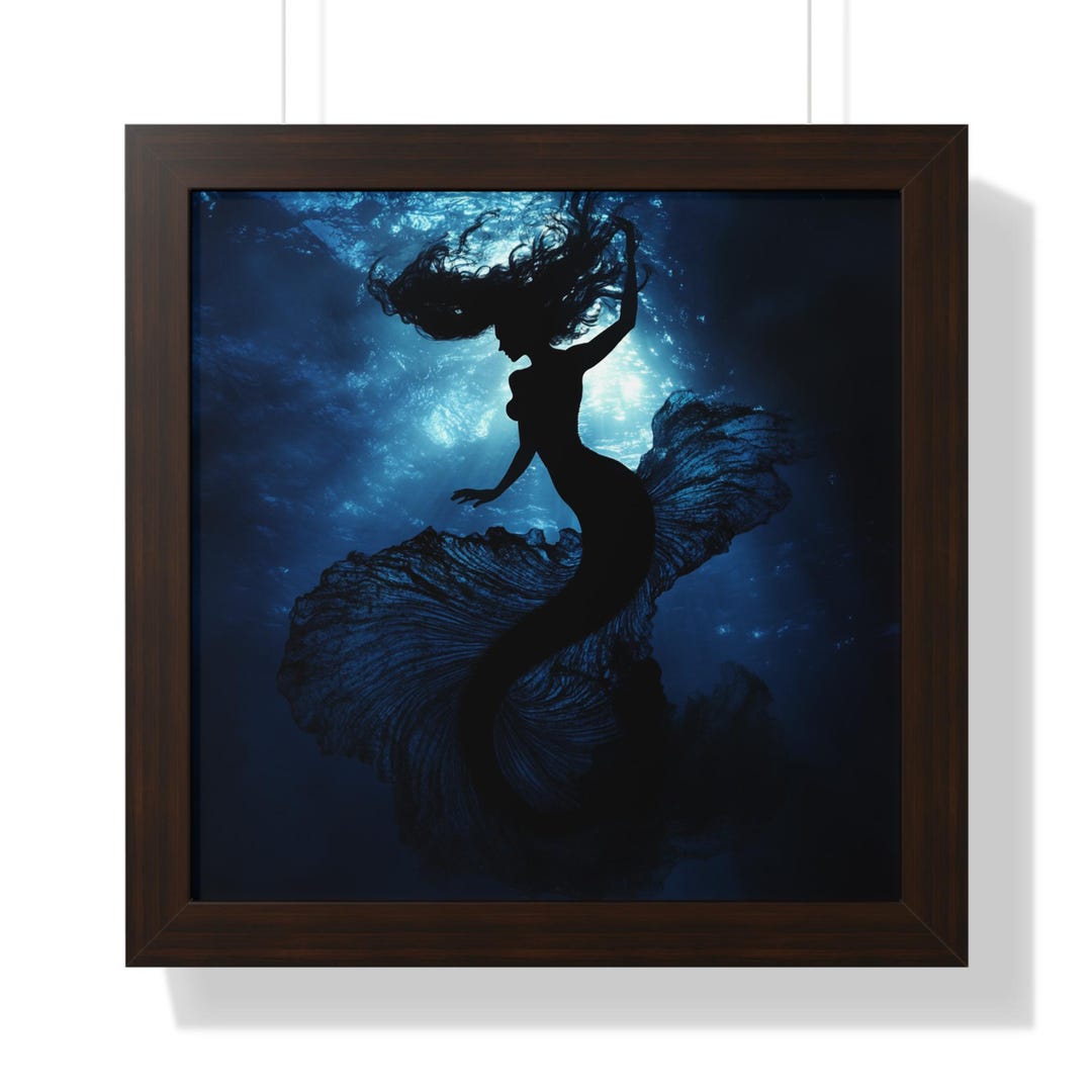 Mermaid Framed Vertical Poster, Blue Ocean Wall Art, Beach Lover Decor ...