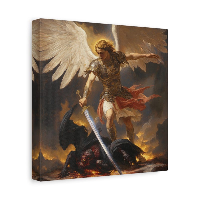 Archangel Michael Beat the Devil Canvas Wall Art, Office Angel ...