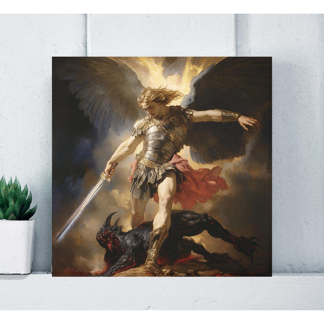 Archangel Michael Beat the Devil Canvas Wall Art, Office Angel ...