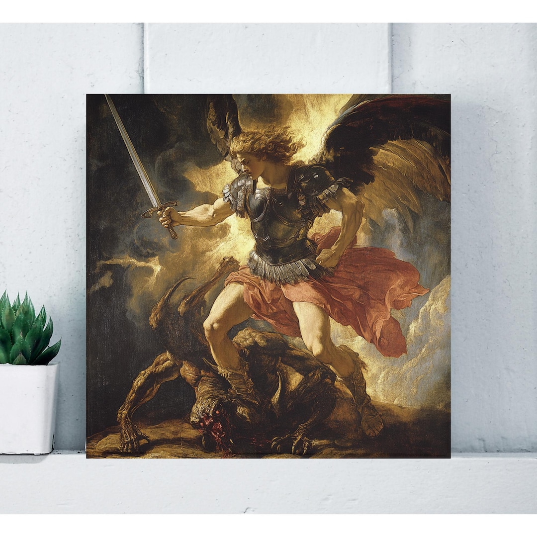 Archangel Michael Beat the Devil Canvas Wall Art, Office Angel ...