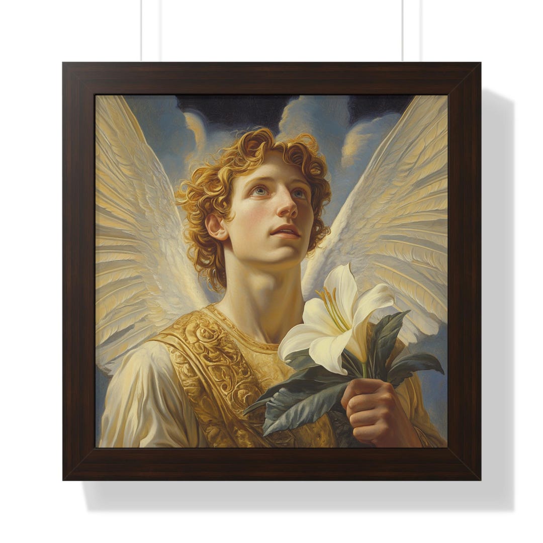 Archangel Gabriel Praying Framed Square Poster, Religious Wall Art ...
