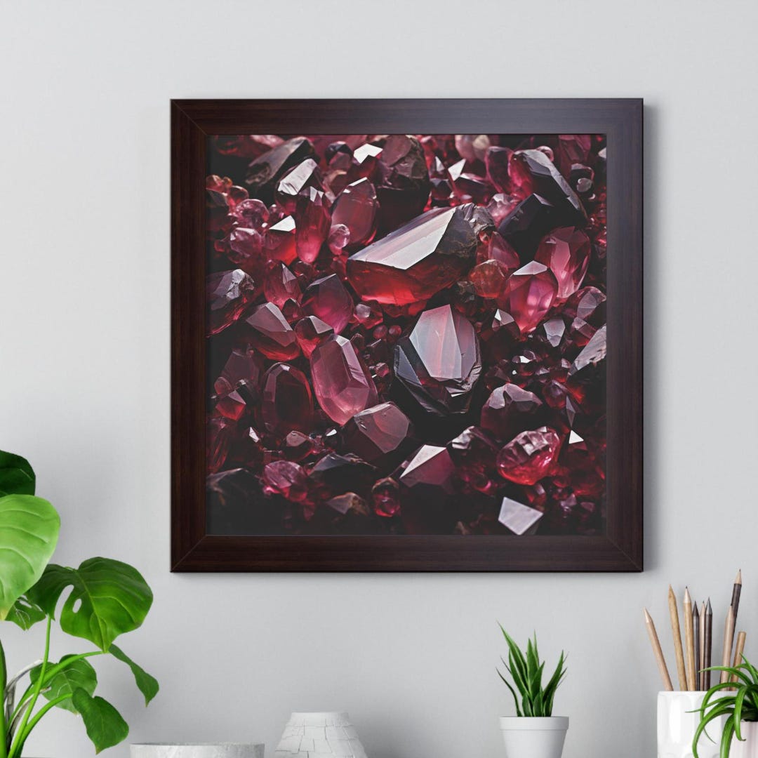 Red Crystal Cluster Abstract Framed Wall Art, Ruby Gemstone Framed Wall ...