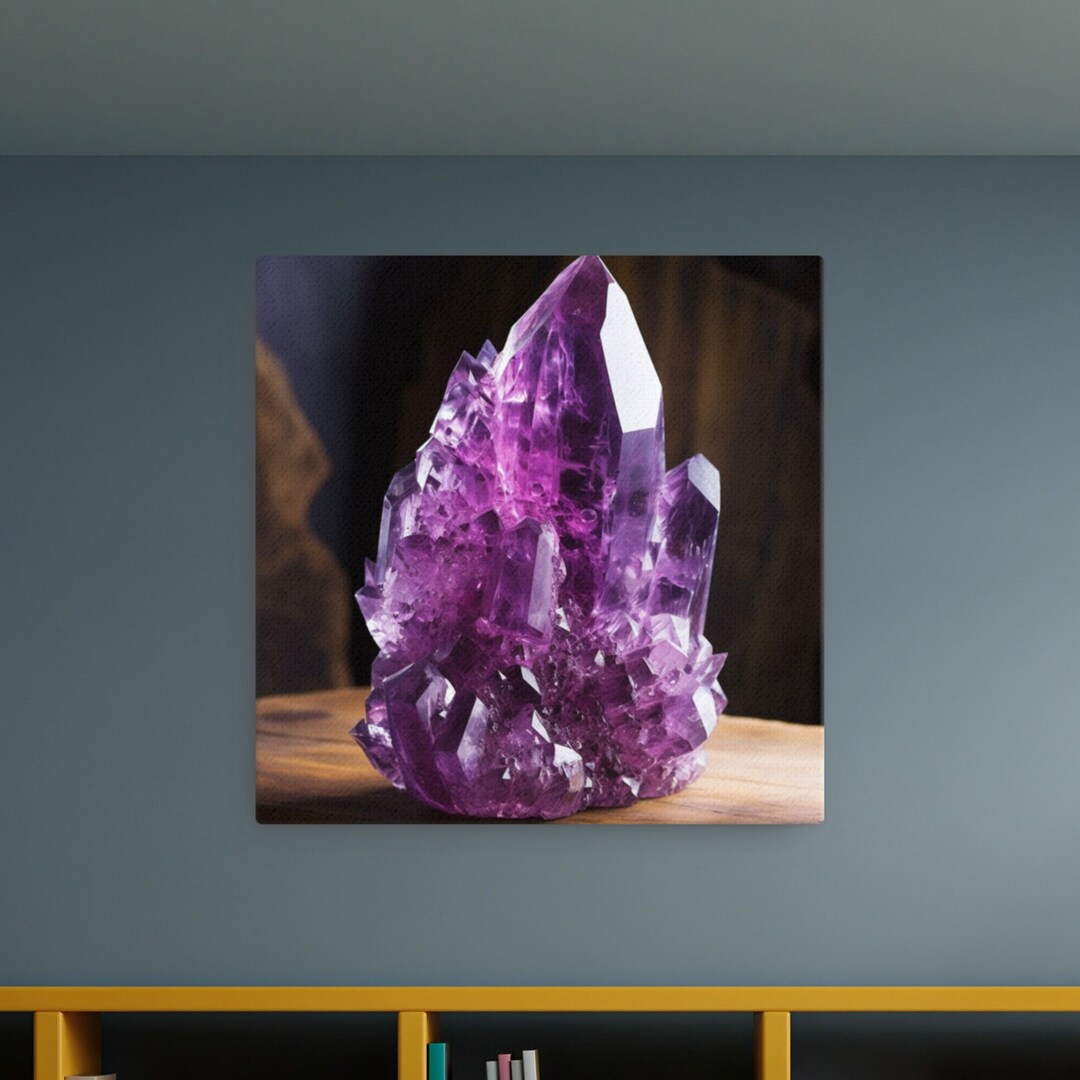 Purple Crystal Home Decor Canvas Wall Art, Amethyst Birthstone Art ...