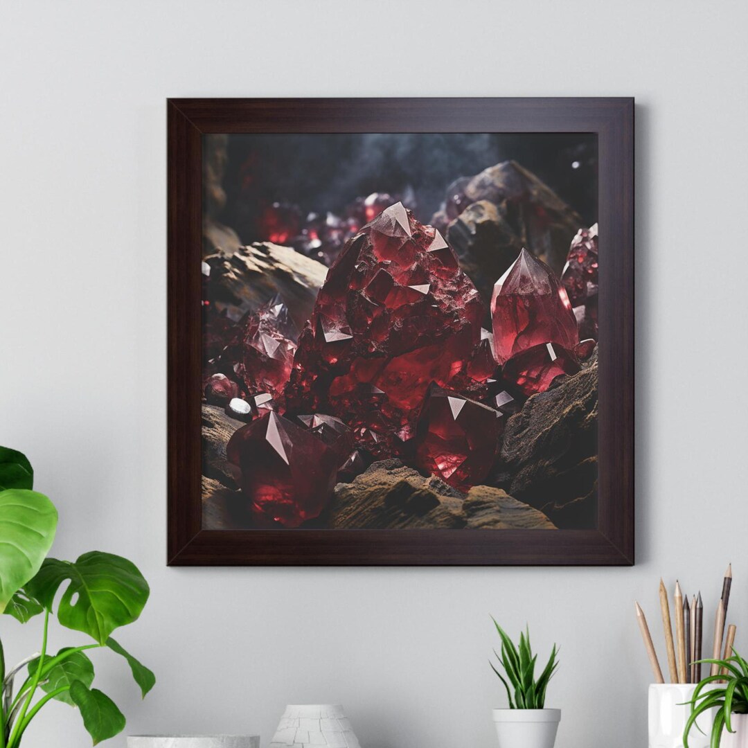 Vibrant Red Ruby Clusters Framed Wall Art Decor, Luxury Gemstone Wall ...