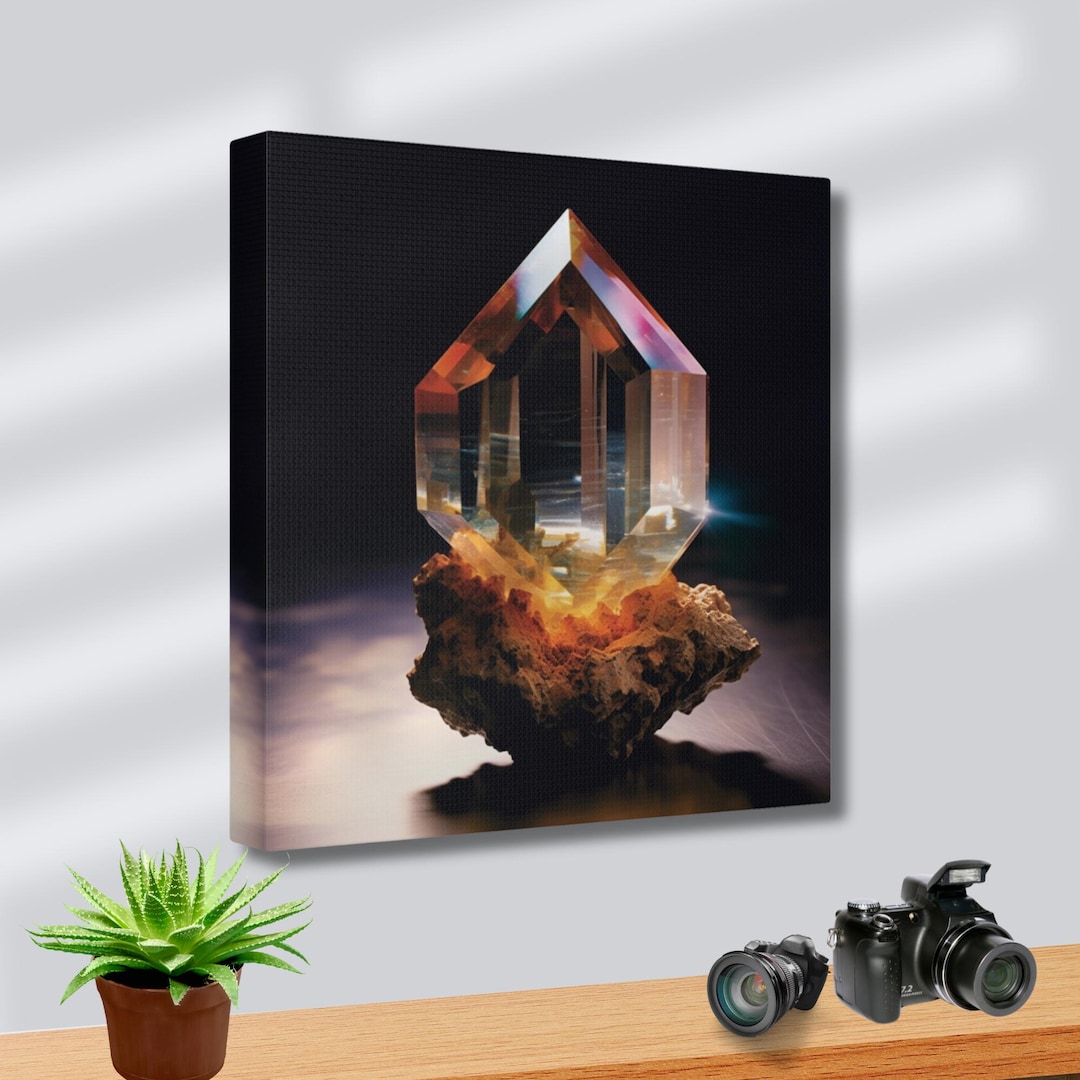 Modern Clear Quartz Gemstone Canvas Wall Art, Rustic Crystal Art ...