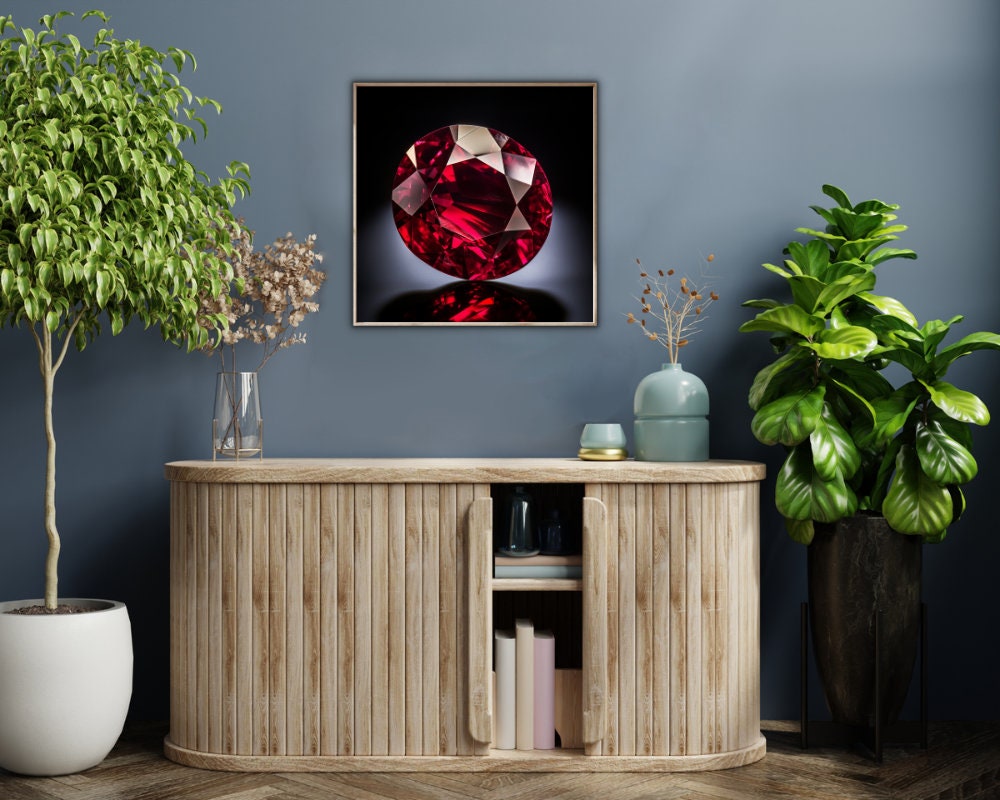 Luxury Round Crystal Wall Art, Framed Ruby Wall Hanging Decor Elegant ...