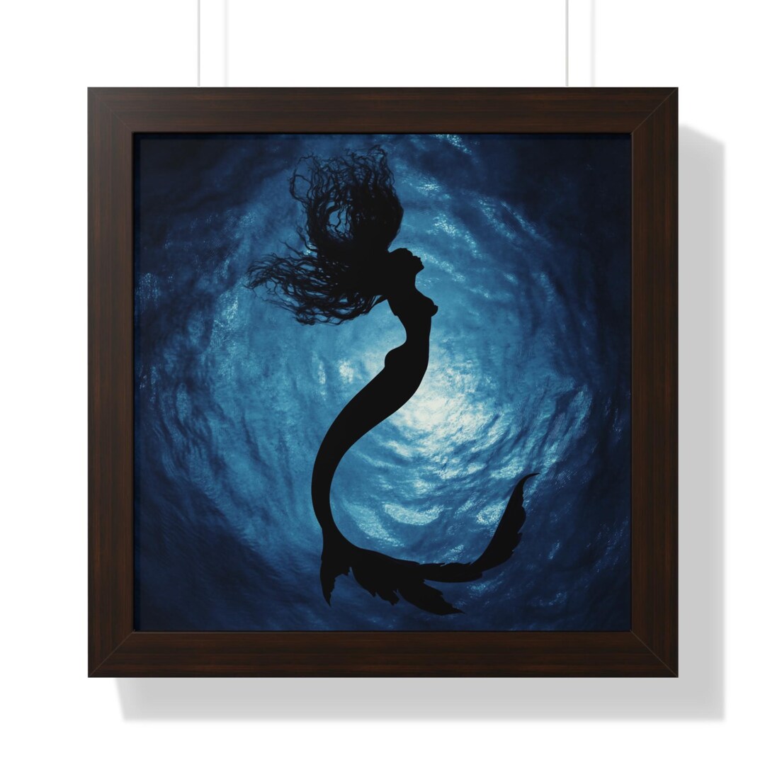 Coastal Mermaid Framed Vertical Poster, Blue Ocean Office Wall Art ...