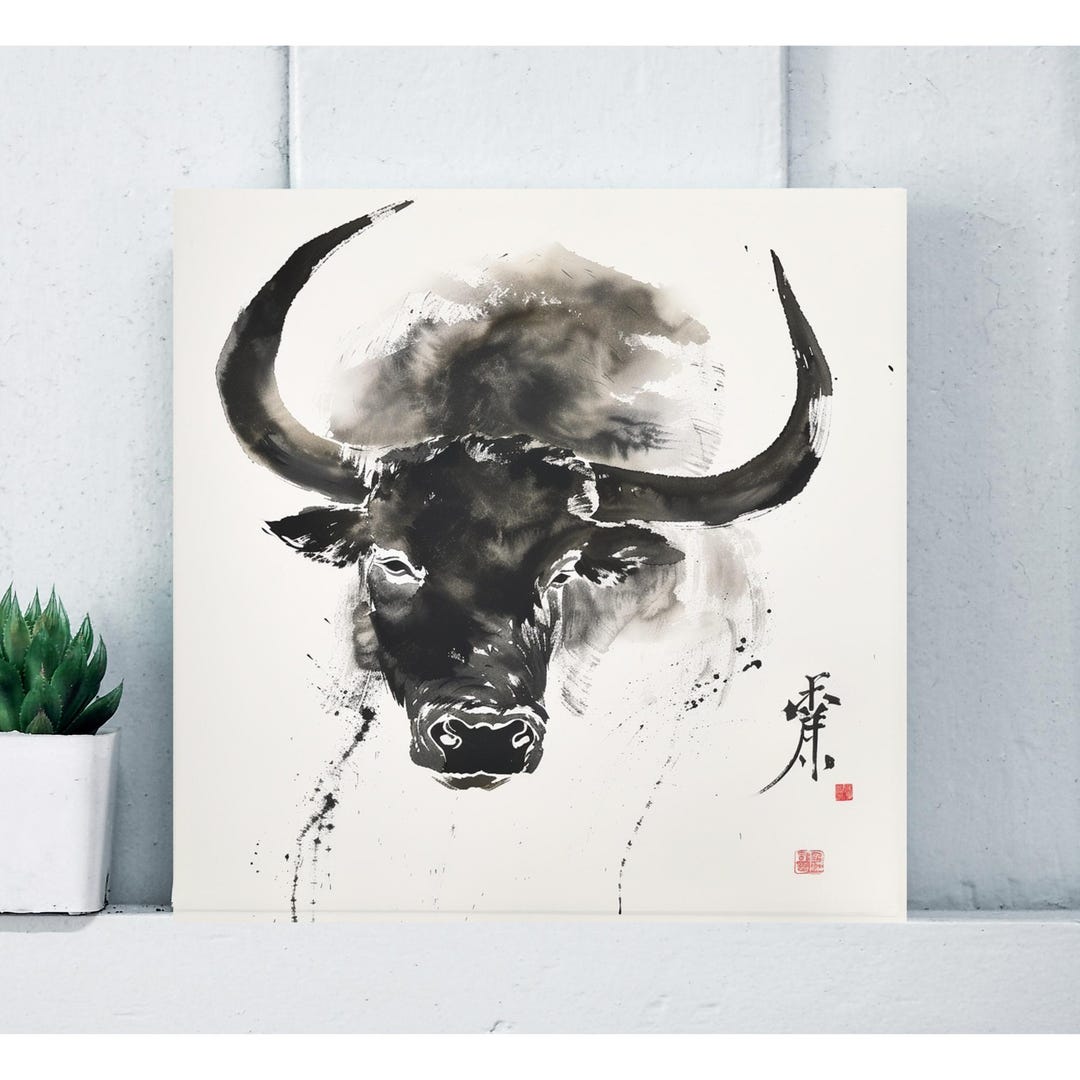 Taurus Zodiac Sign Canvas Wall Art, Abstract Longhorn Print, Matte ...