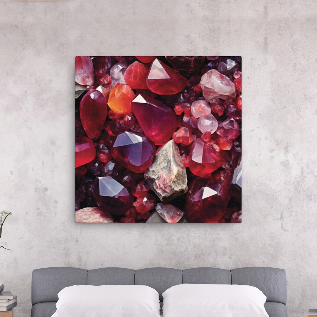 Red Garnet Stones Wall Art Canvas, Elegant Gemstone Canvas Art Print ...