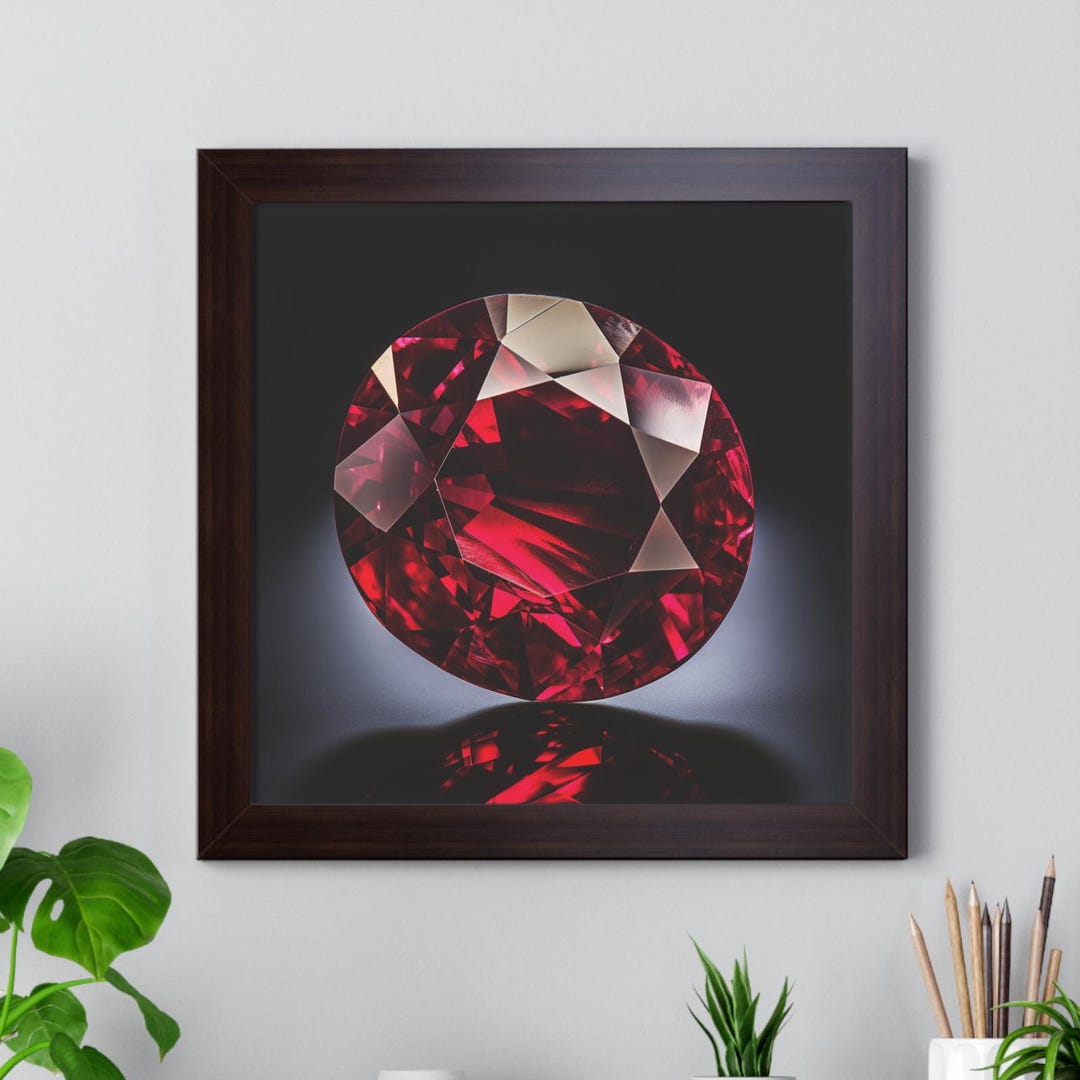 Luxury Round Crystal Wall Art, Framed Ruby Wall Hanging Decor Elegant ...