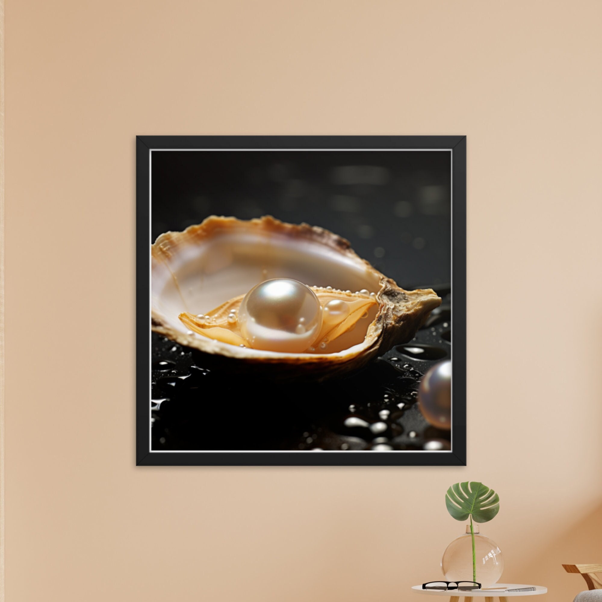 Pearl in Oyster Shell Framed Wall Art, Nautical Wall Art, Seashell Wall ...