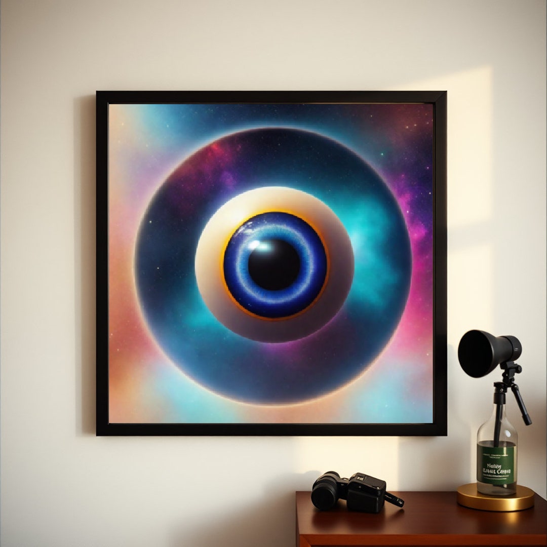 Colorful Evil Eye Print Protection Framed Wall Art, Abstract ...