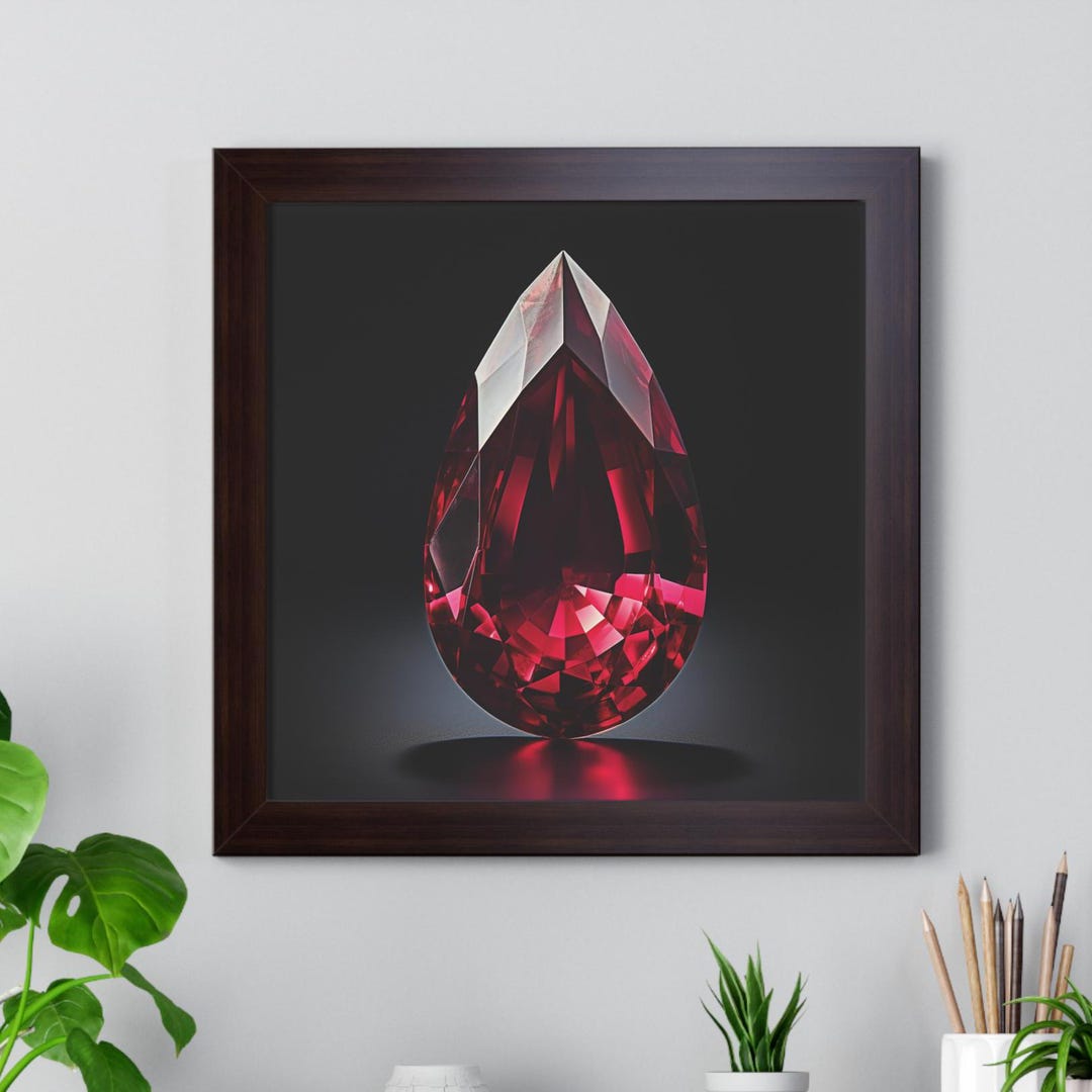 Teardrop Ruby Crystal Framed Wall Art, Luxury Gemstone Wall Hanging ...