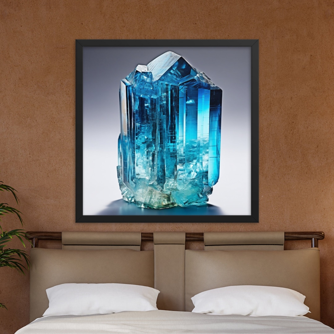 Chunky Blue Crystal Framed Wall Hanging Art Decor Luxury Gemstone Wall ...