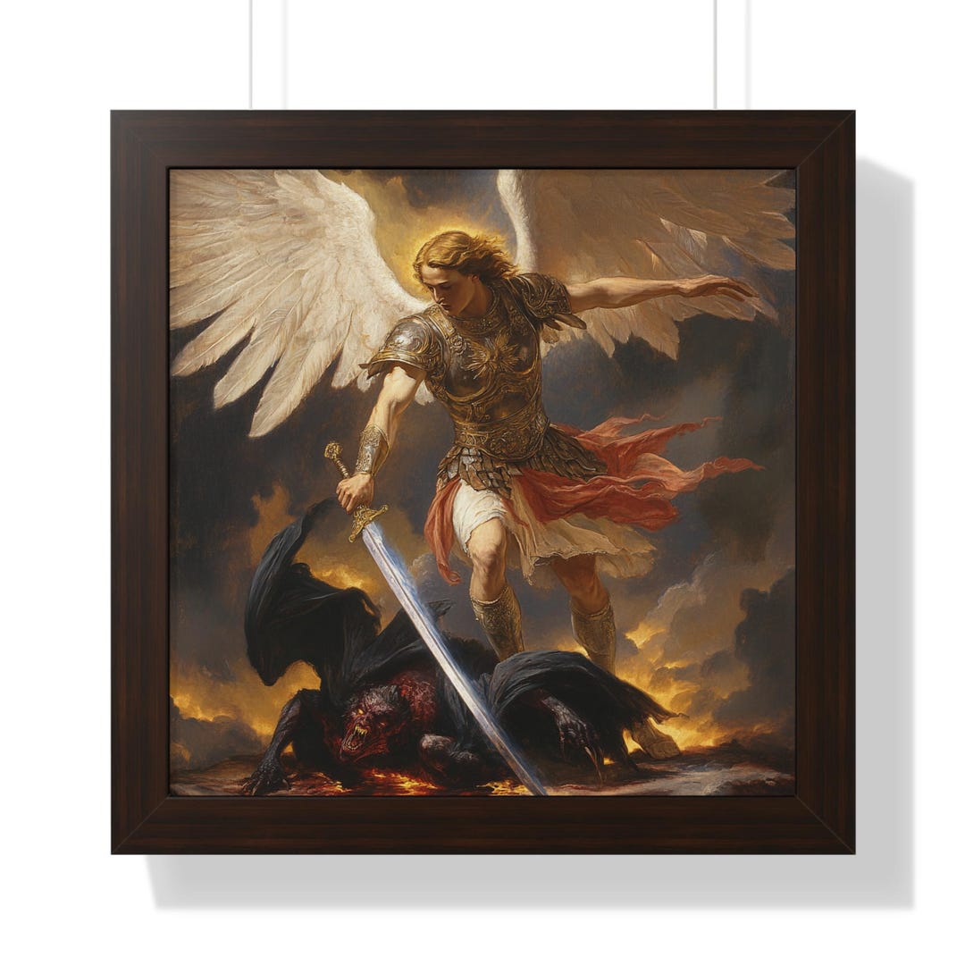 Archangel Michael Beat the Devil Framed Wall Art, Office Angel ...