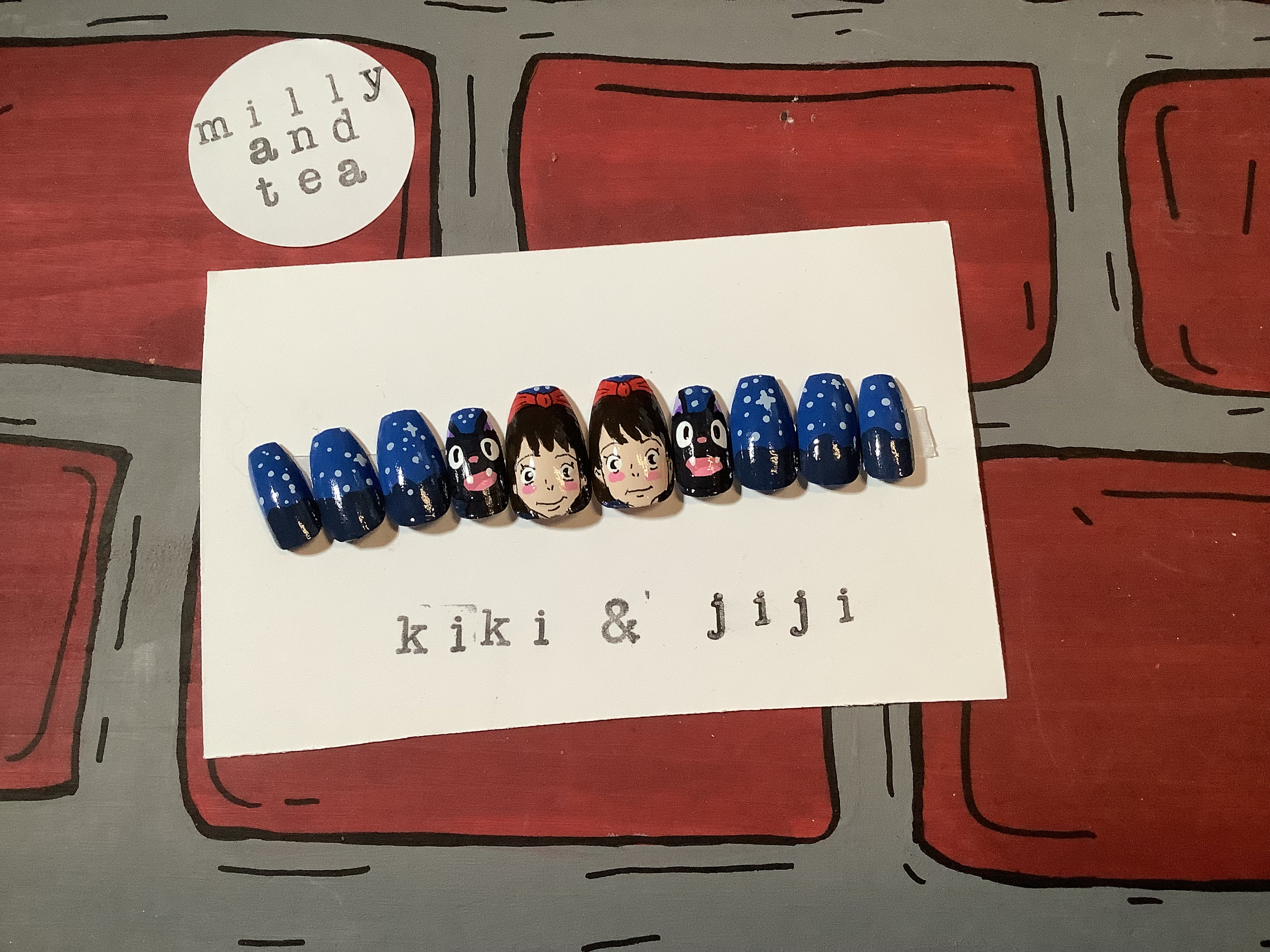 Kiki & Jiji Set: Custom Hand Painted Press-on Nails - Etsy