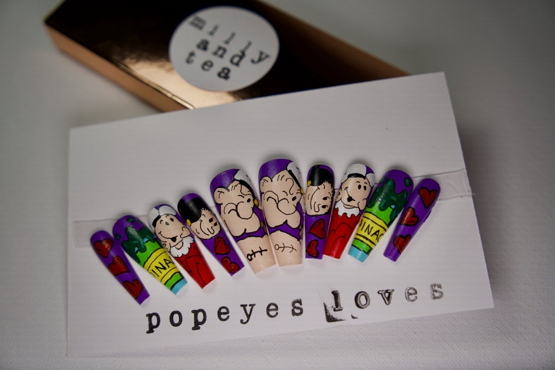 Popeye's Loves Set: Custom Hand Painted Press-on Nails - Etsy