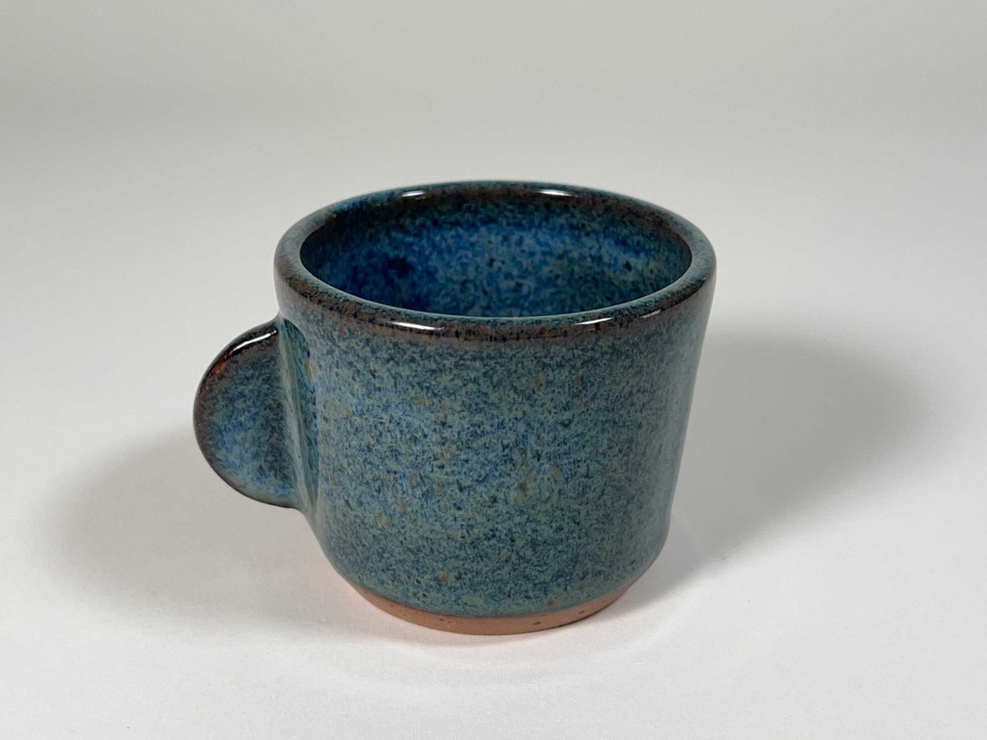 Handmade Pottery Espresso Cup With Half Circle Handle, 3 Fl Oz, Blue ...