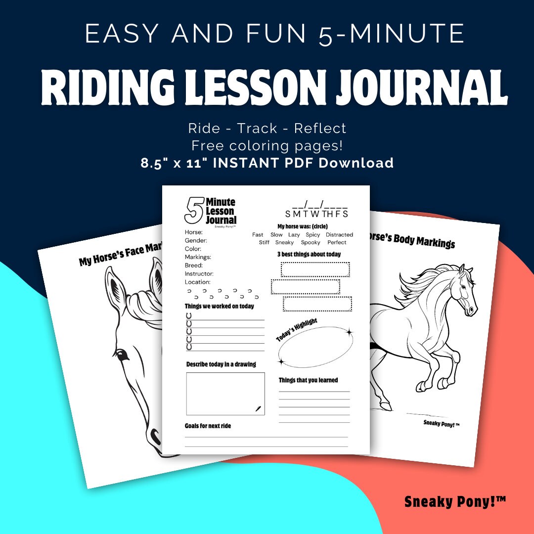Horse Riding Lesson Journal and Coloring Pages - Printable PDF ...