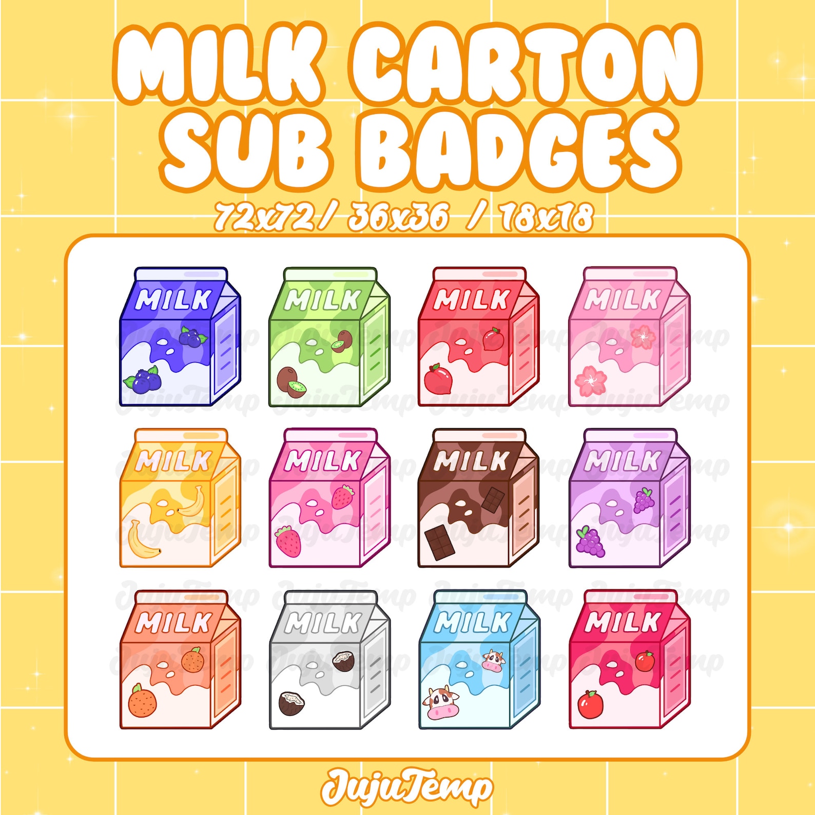 Milk Carton Sub Badges | 12 Kawaii Milk Box Sub Badges | Cute Twitch ...