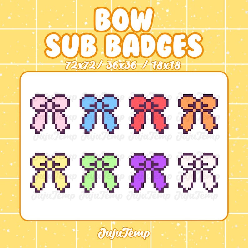 Pixel Art Bow Sub Badges | 8 Kawaii Cute Pastel Coquette Bows Rainbow ...
