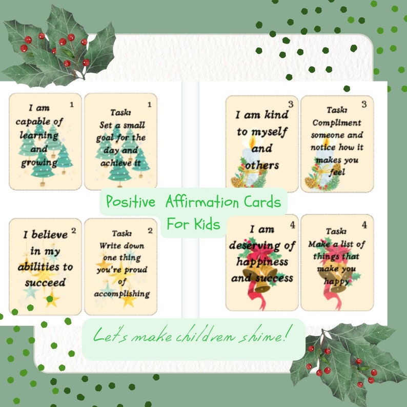 Positive Affirmation Cards, Christmas,autumn,kids' Empowerment,pdf ...