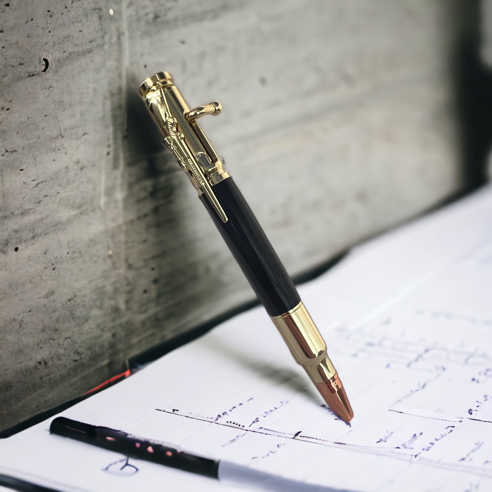 Jet Black and Gold Bolt Action Pen - Etsy