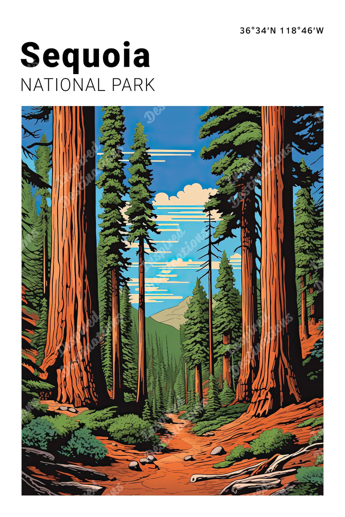 Sequoia National Park Poster, National Park Art, National Park Wall Art ...