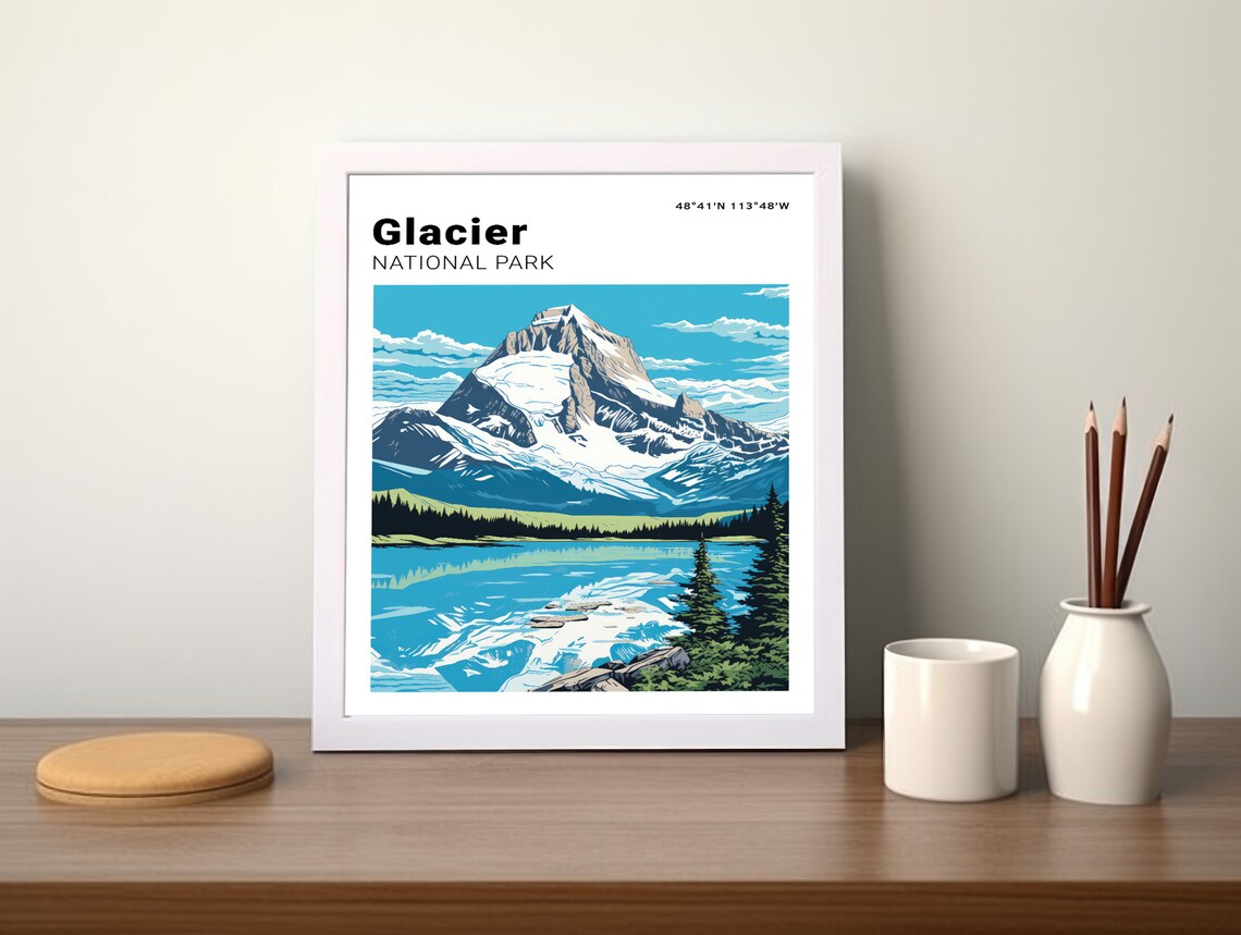 Glacier National Park Poster, National Park Art, National Park Wall Art ...