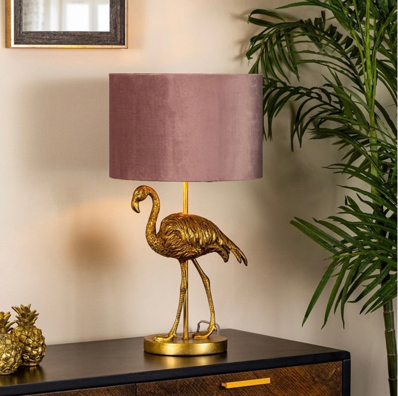 Stunning Gold & Pink Flamingo Table Lamp Base and Velvet - Etsy